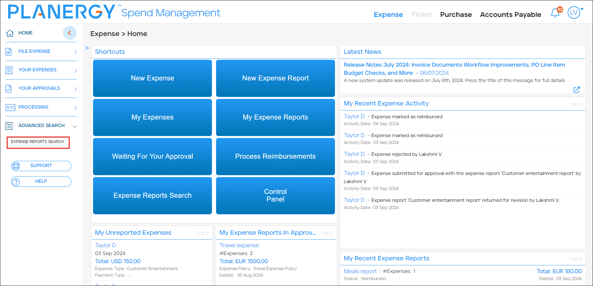 Expense Module: Advanced Search | Planergy Customer Success