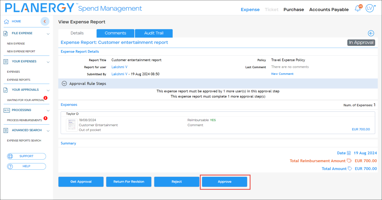Expense Module: Your Approval | PLANERGY Customer Success